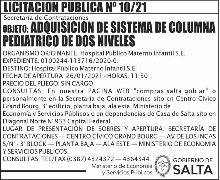 Licitacion Publica 10 SC HPMI - Nuevo Diario de Salta | El diario ...